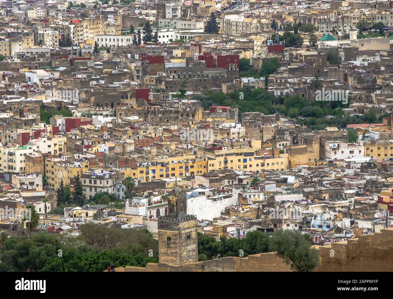 Panoramic view of Fez (Fes) center, Morocco. Beautiful landscape ...