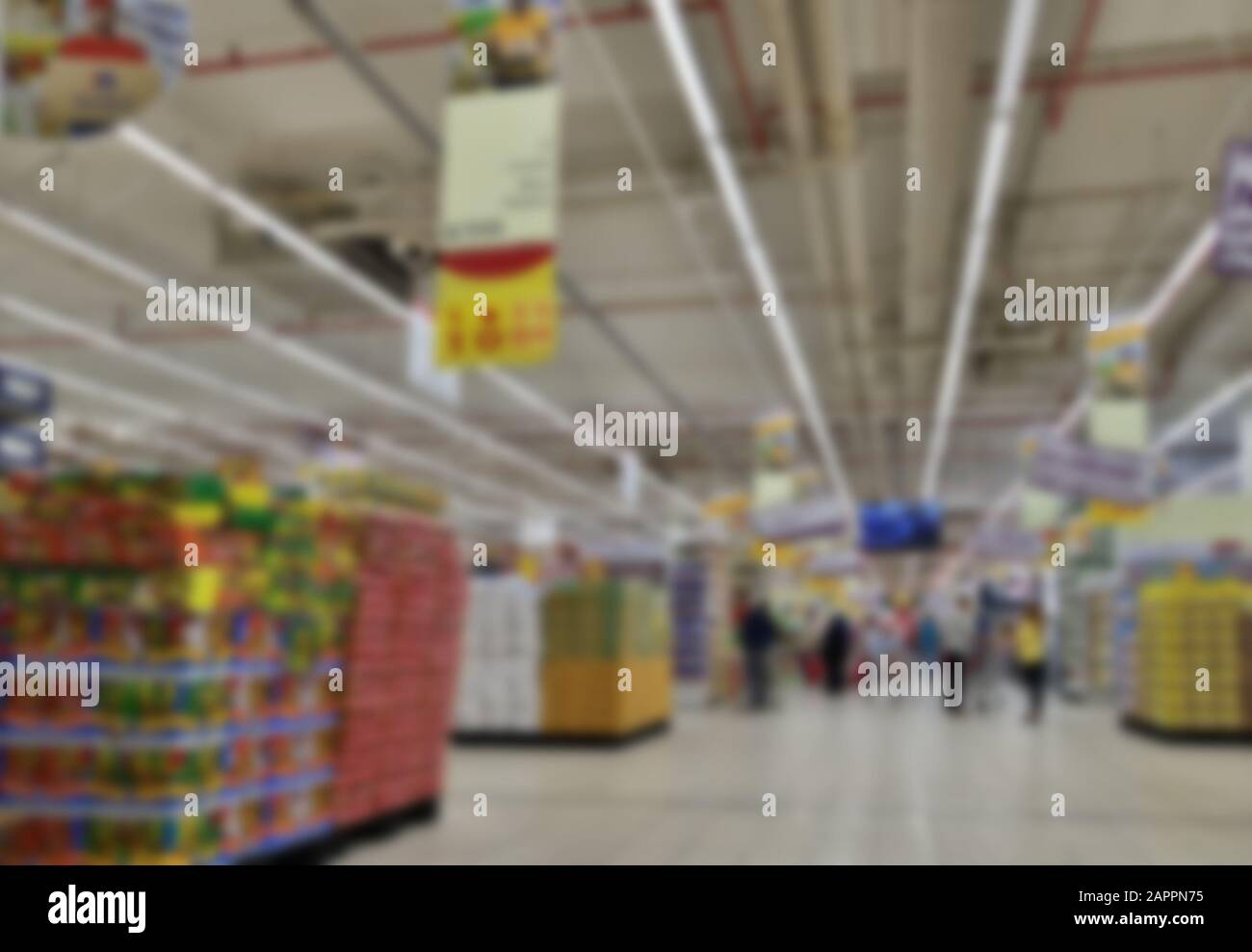 Interior of a large supermarket. Blur background Stock Photo - Alamy