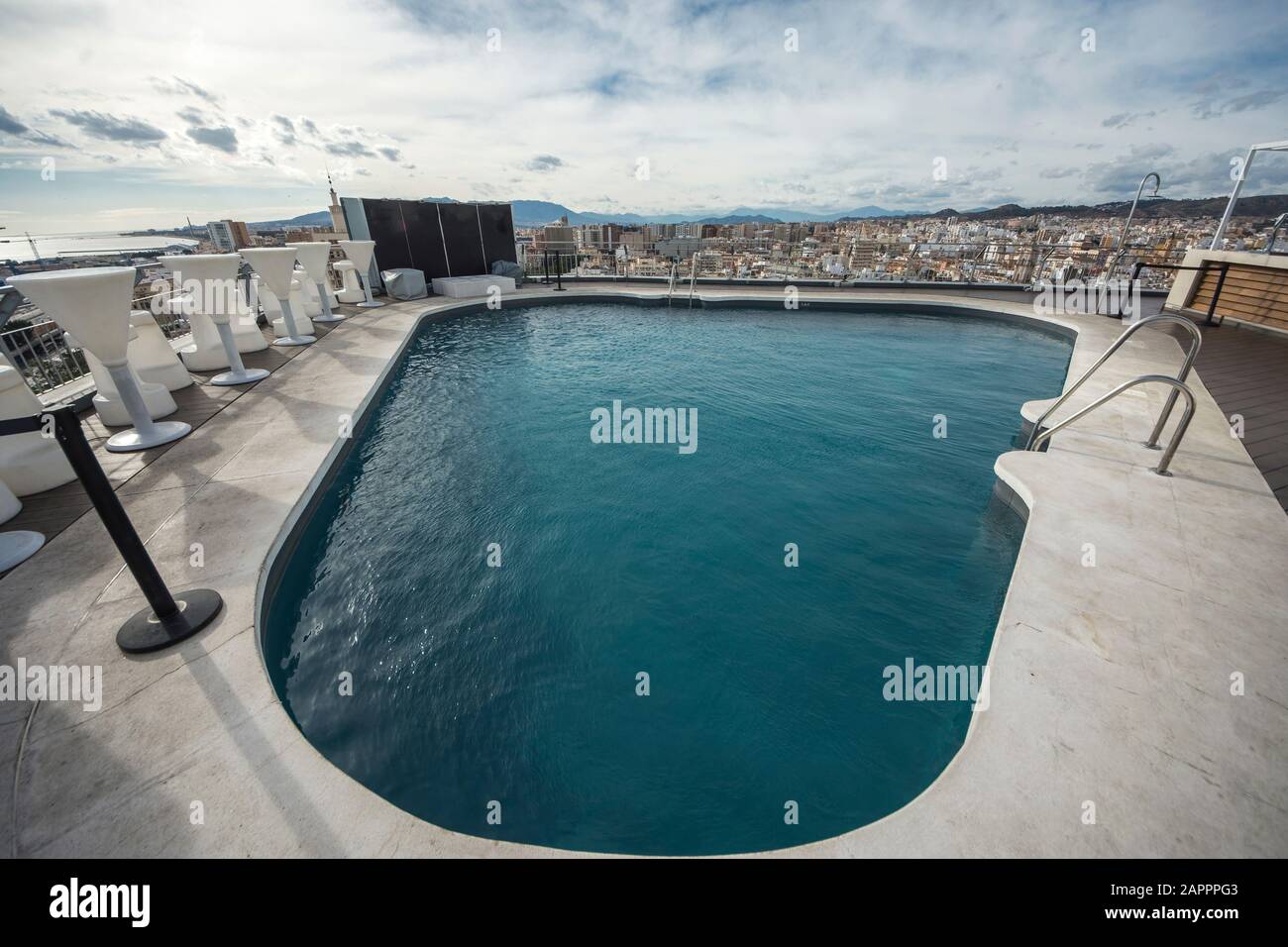 Spain - Malaga swimming pool on the rooftop at downtown of Malaga city ...