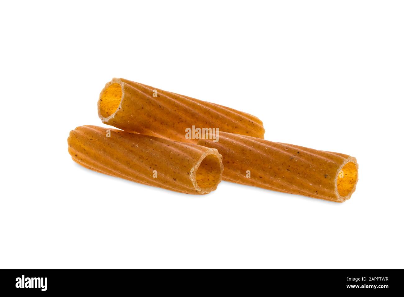 Tortiglioni grooved helical tube pasta isolated on white Stock Photo ...