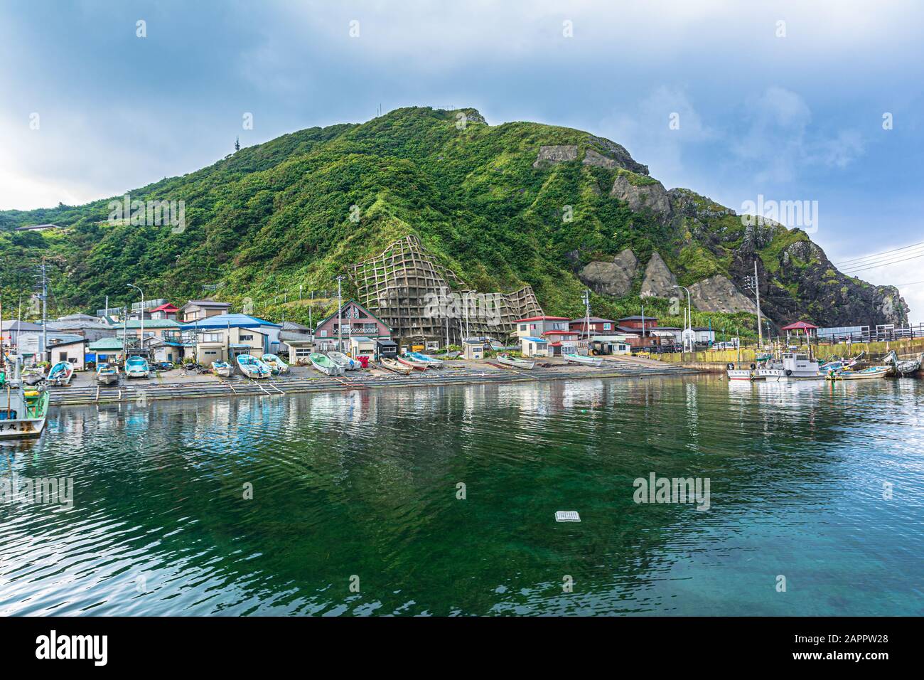 View of the fishing pier along Tappi coast in front of the Tsugaru ...