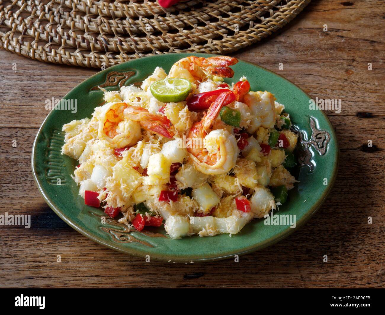 Shrimp with vegetable salad, Lombok island, Indonesia, Asia Stock Photo ...