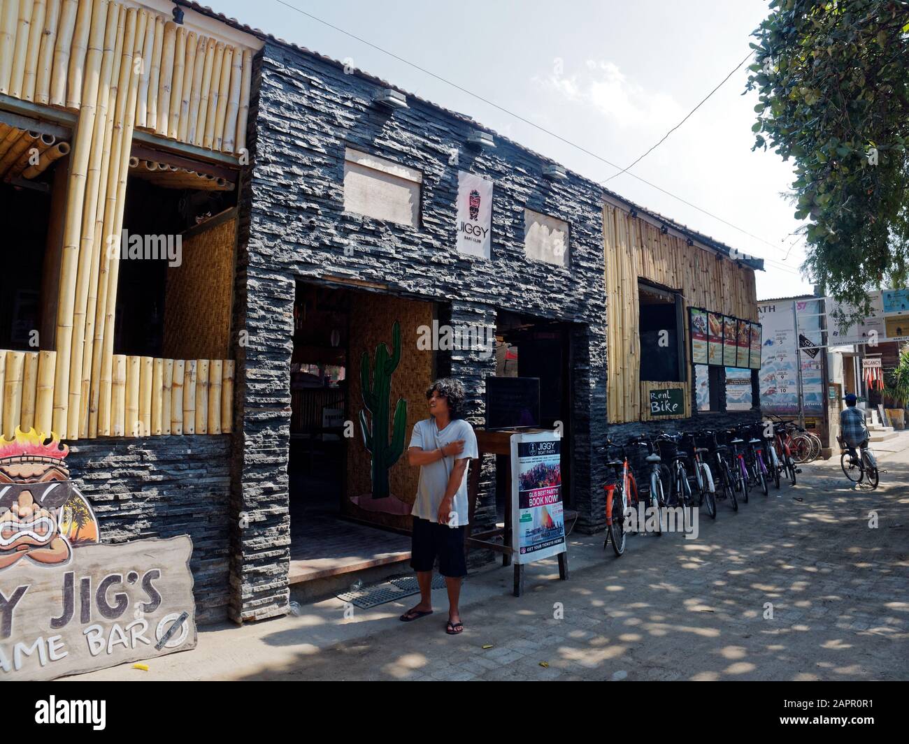 Trendy shop, bicycle rent, main road, Gili Trawangan, Gili Islands ...