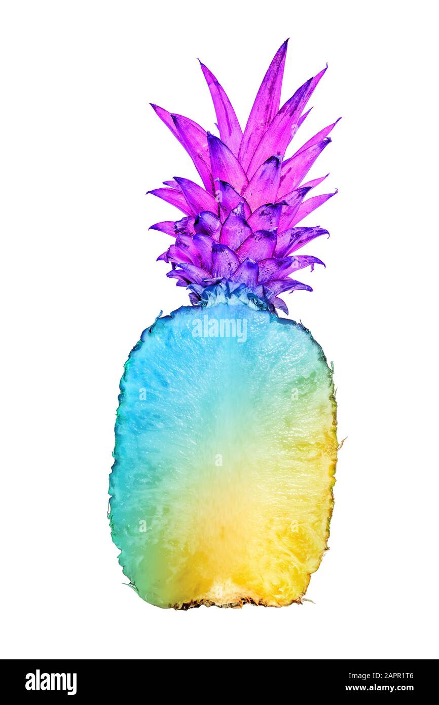 Creative photo of pineapple fruit cut in half with an unusual gradient ...