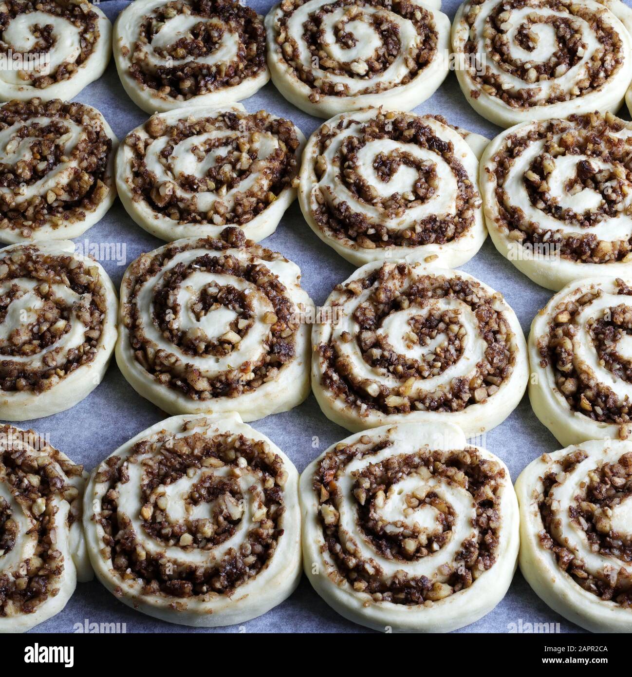 Concept of bavarian food. Homemade sweet yeast dough brioches filled ...