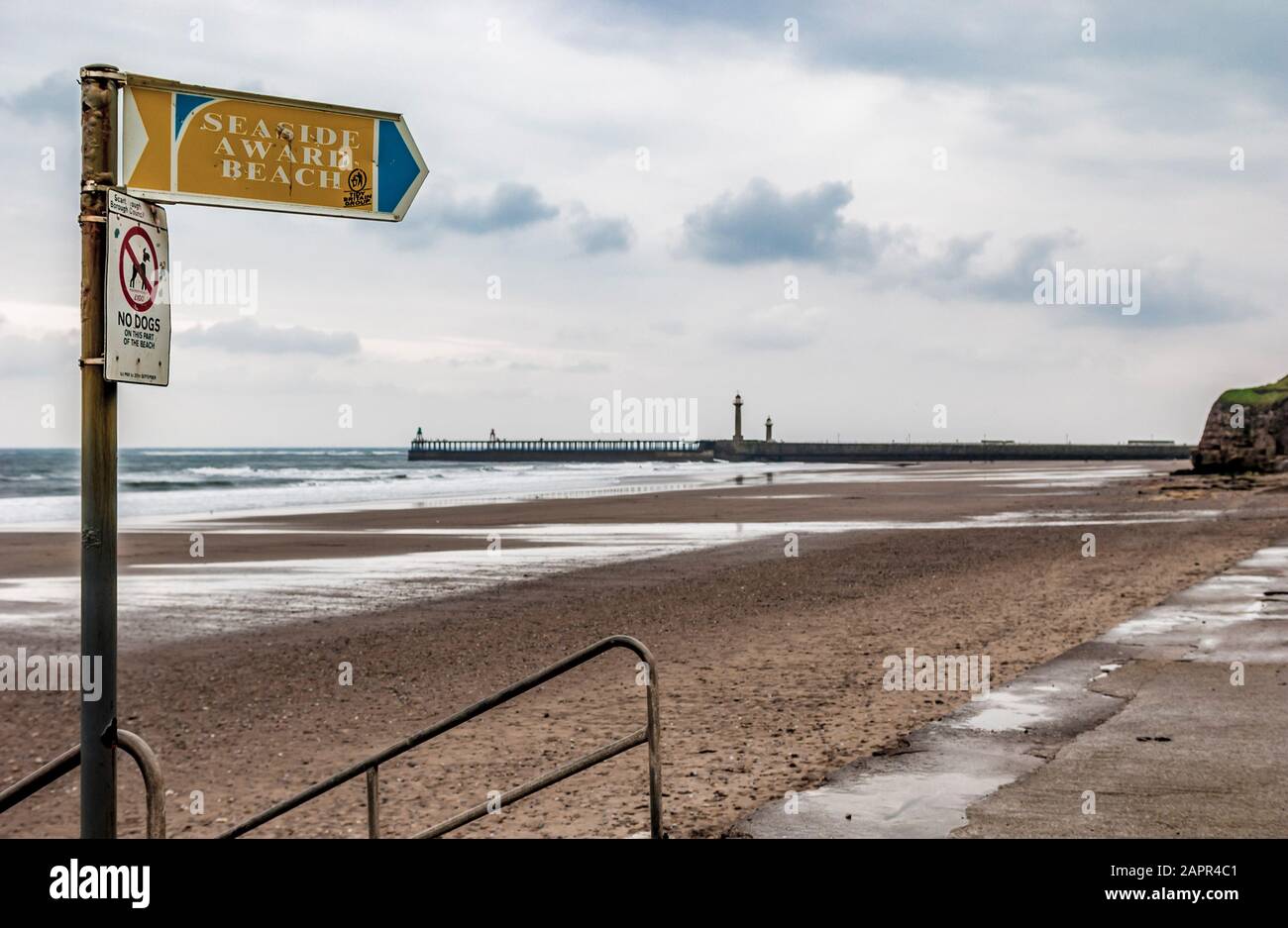 Seaside Award Beach sign, Whitby, North Yorkshire, UK Stock Photo - Alamy