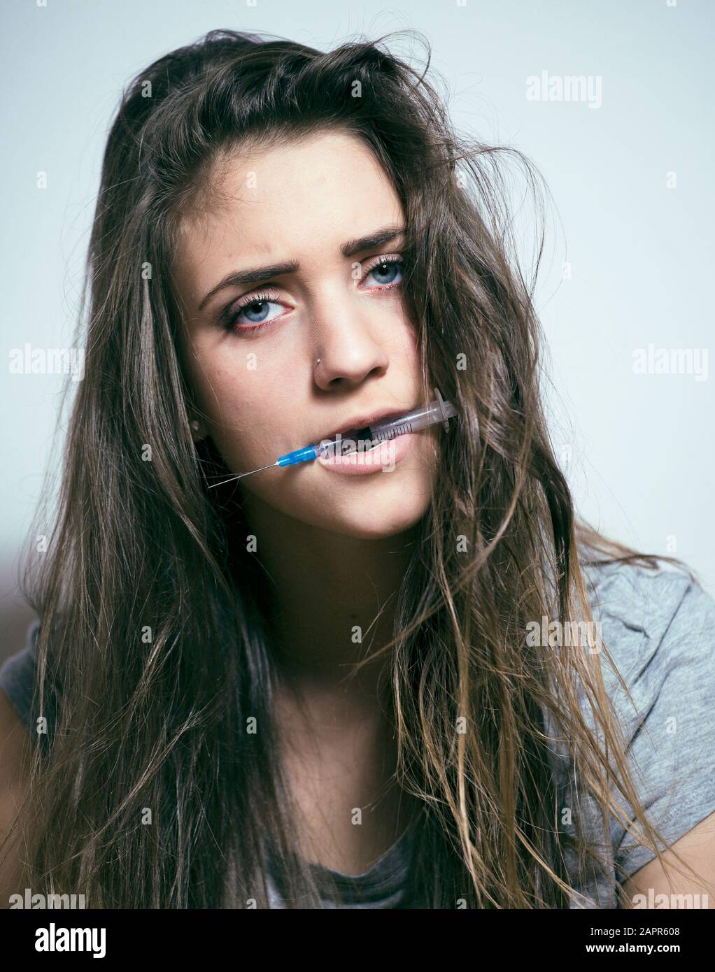 problem depressed teenage with messed hair and sad face Stock Photo - Alamy