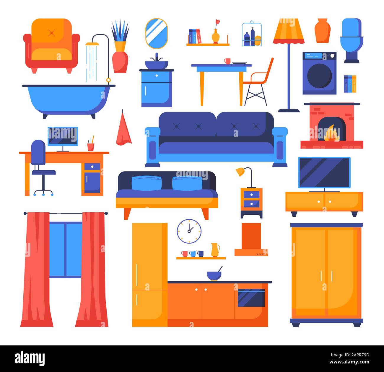 House object - set of flat design style elements Stock Vector Image ...