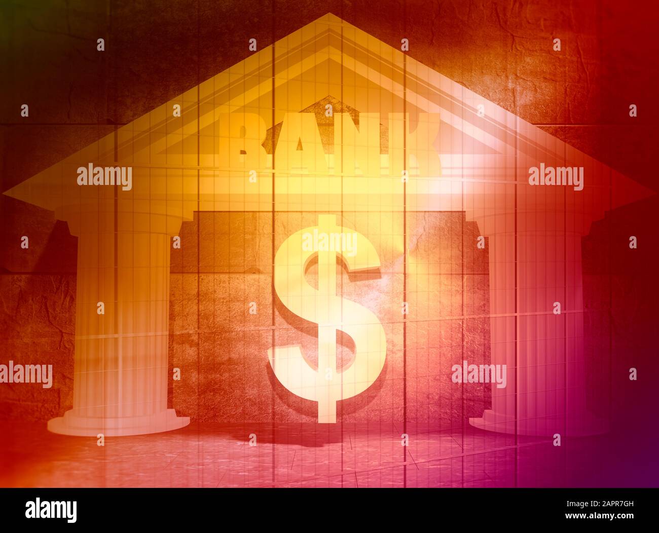 Abstract bank building. US dollar money sign. 3D rendering Stock Photo ...
