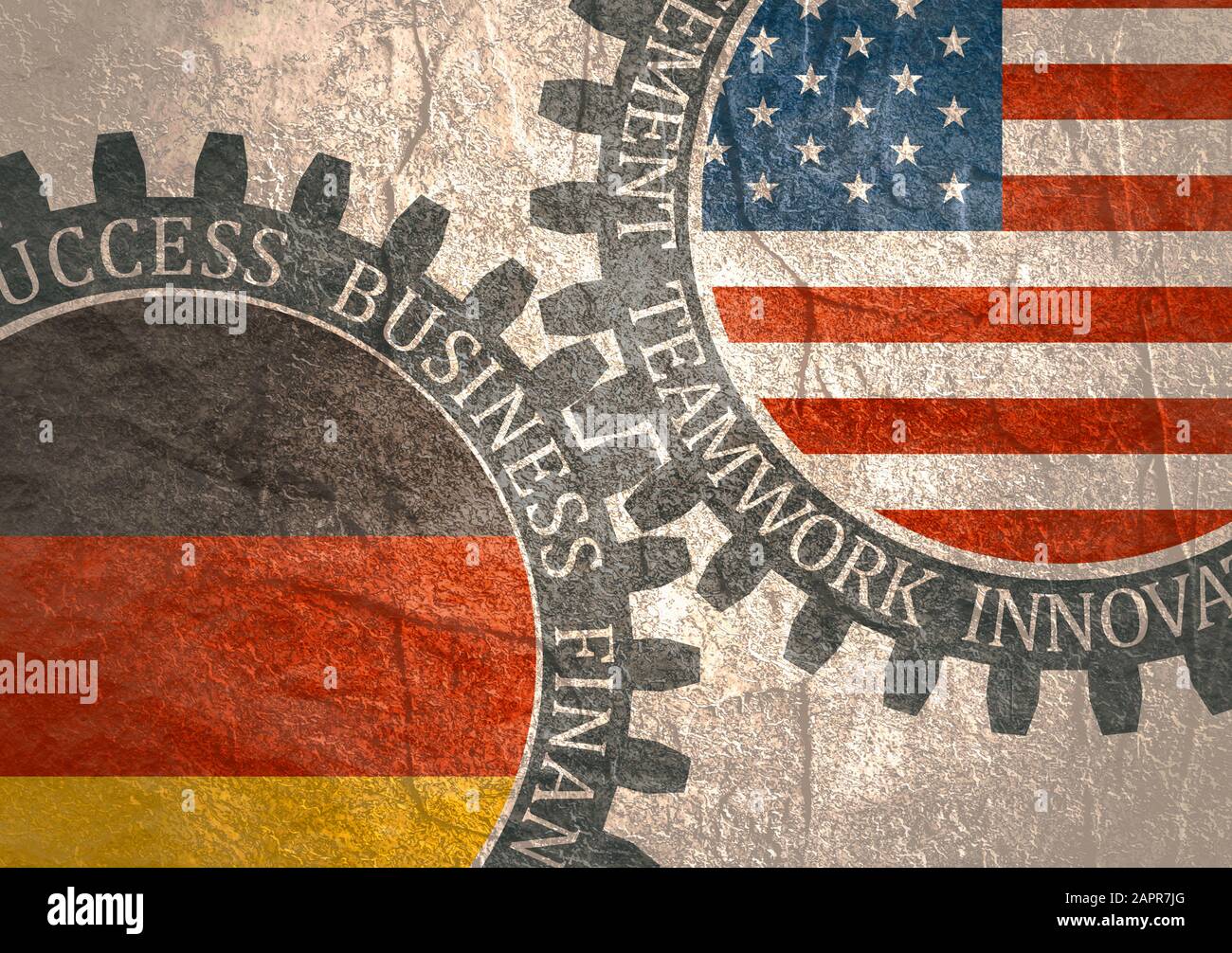 Partnership concept. USA and Germany association. Gears textured by ...
