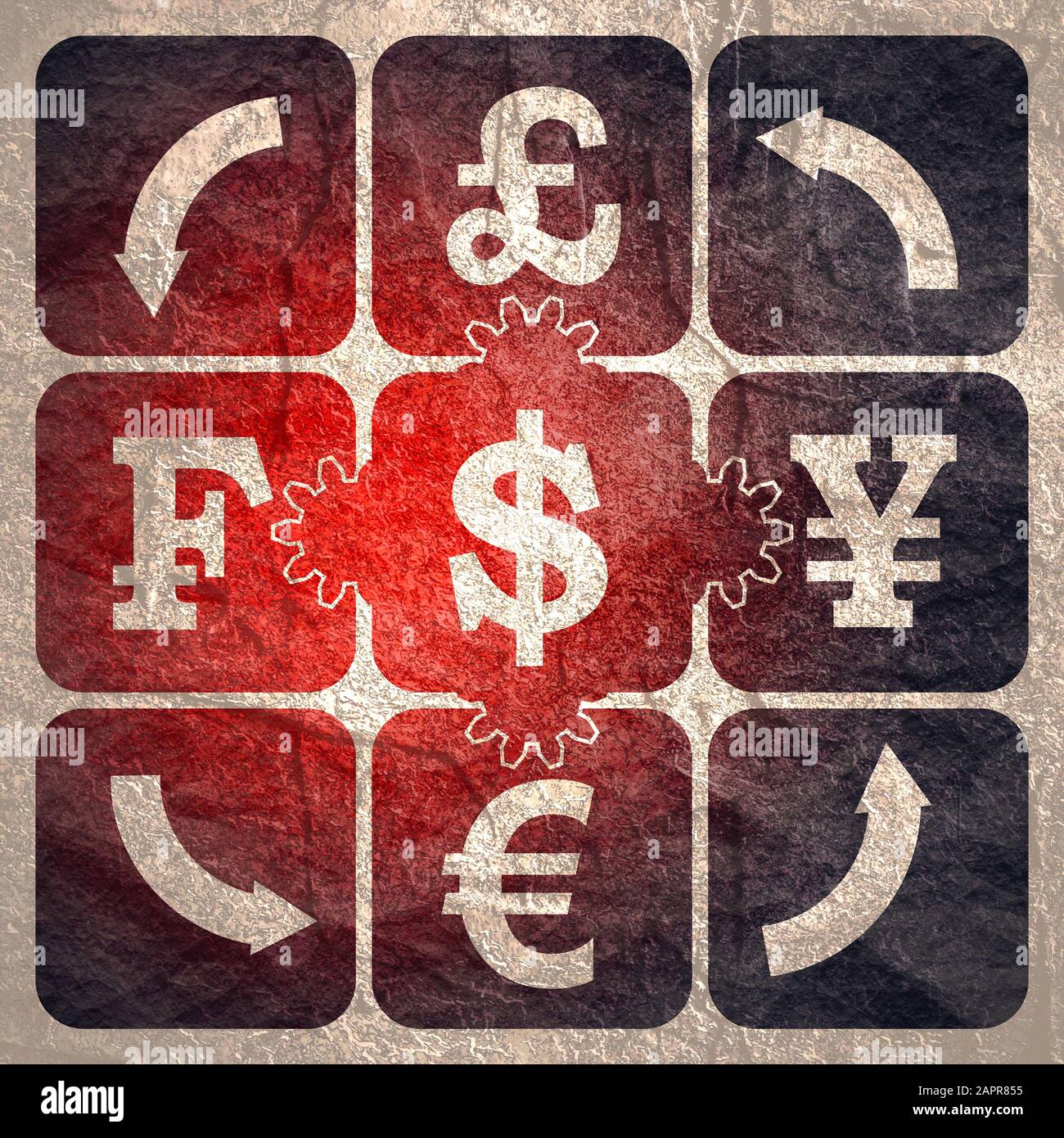 Collage relative to trading. Illustration with different currency ...