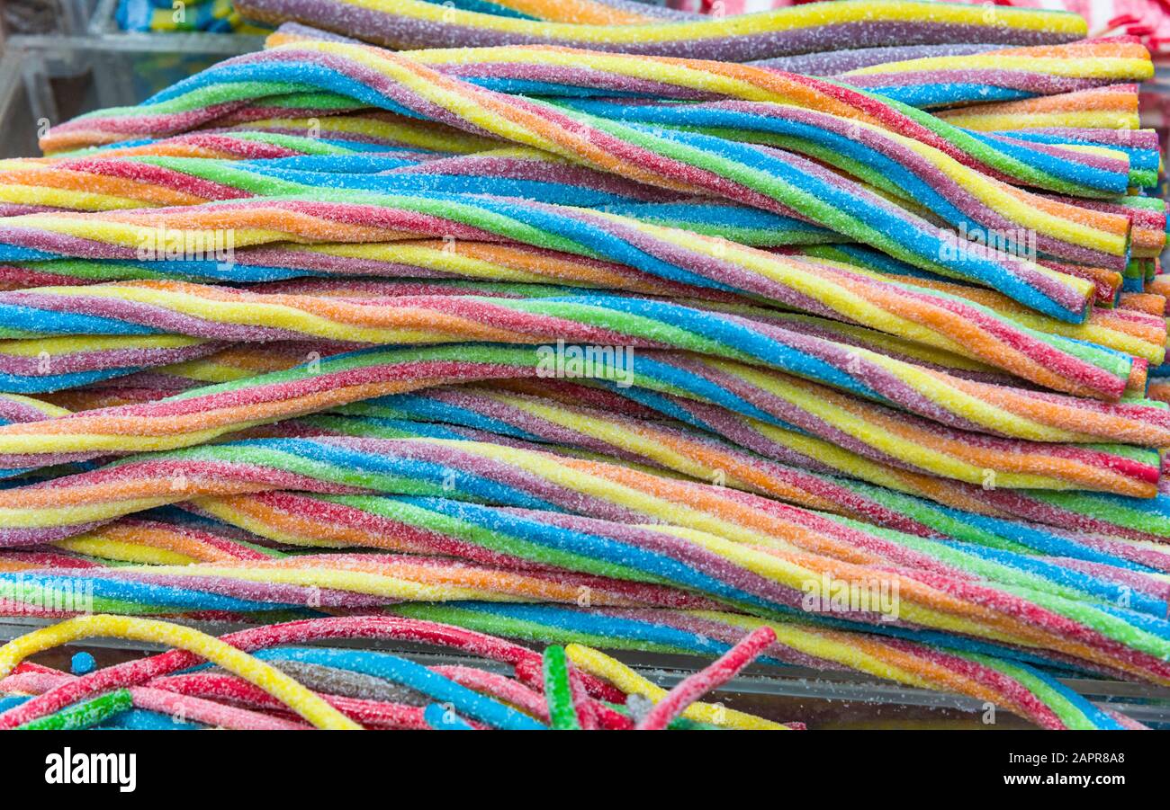 Different fruit candies. Colorful bright chewy candies covered with ...