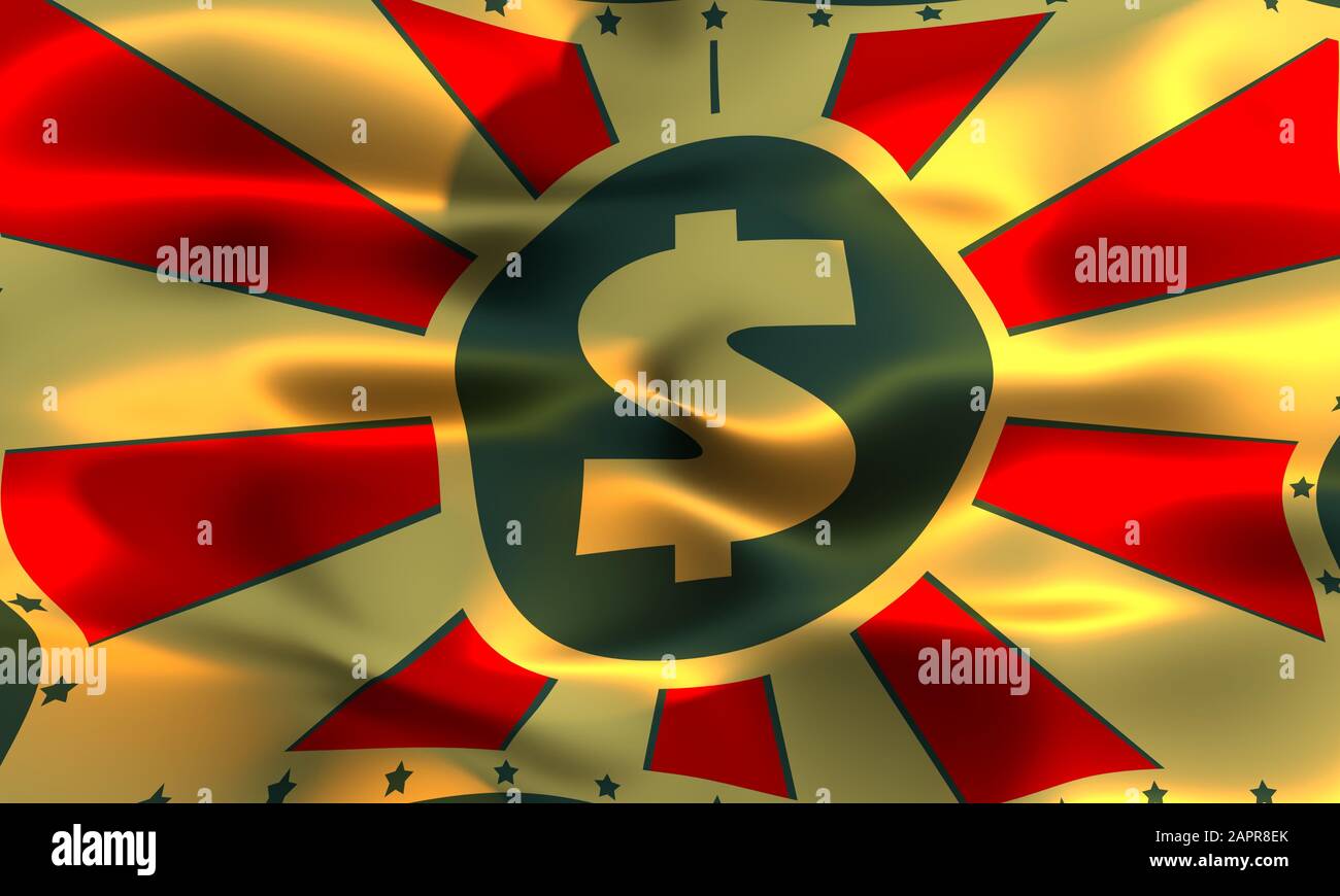 Waved banner with dollar symbol and radial rays. 3D rendering. Waved ...