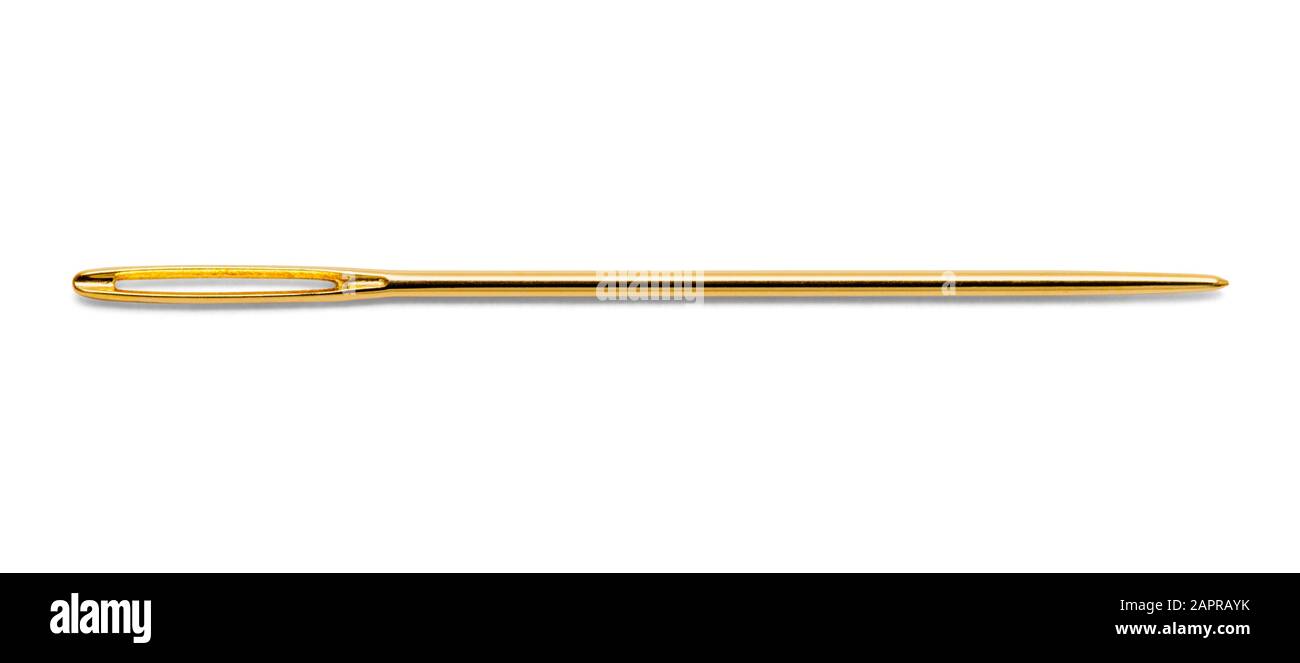 Single Gold Sewing Needle Isolated on White Background Stock Photo - Alamy