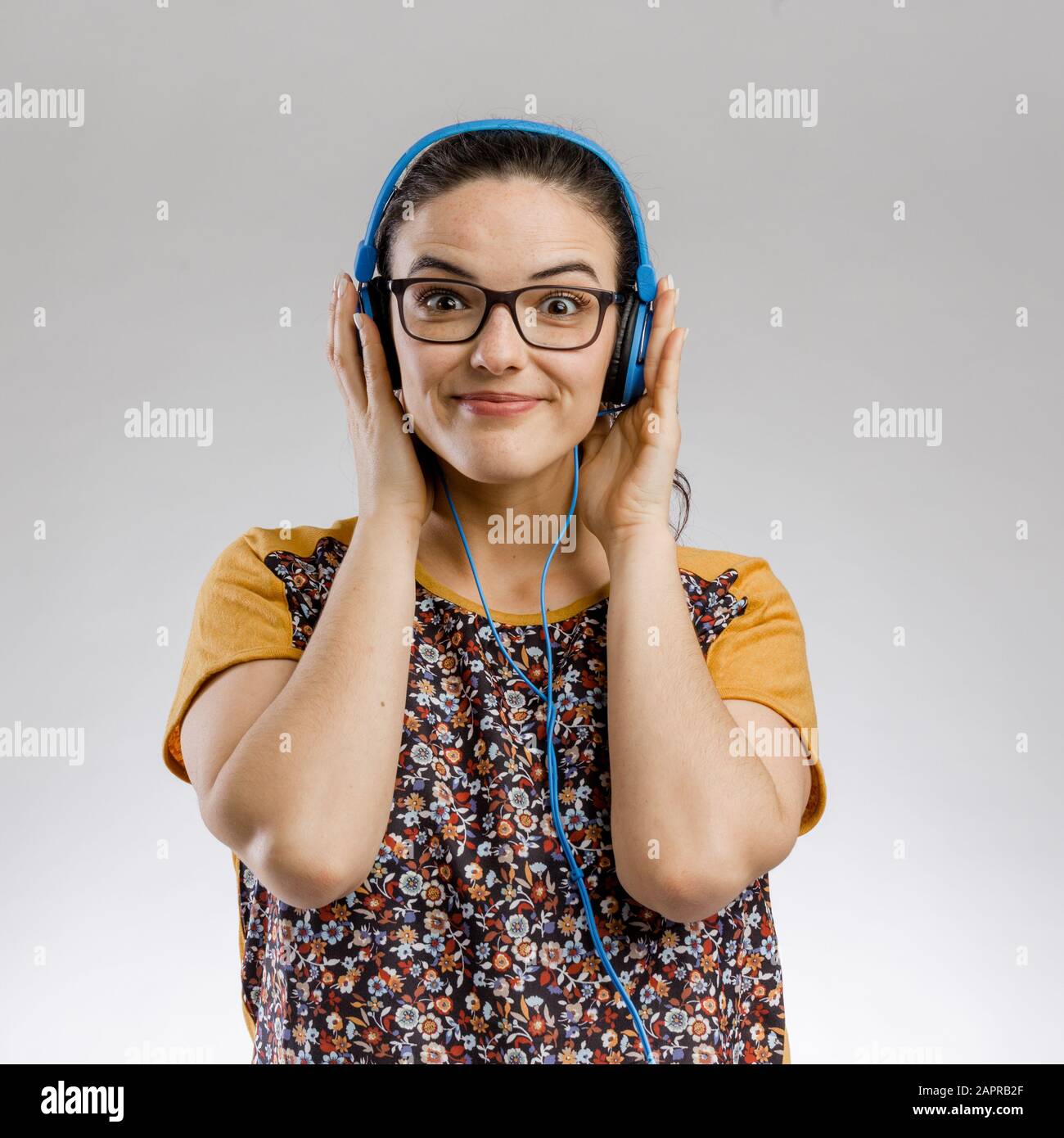 Portrait of beautilful woman listen music with headphones Stock Photo ... Portrait of beautilful woman listen music with headphones Stock Photo ...