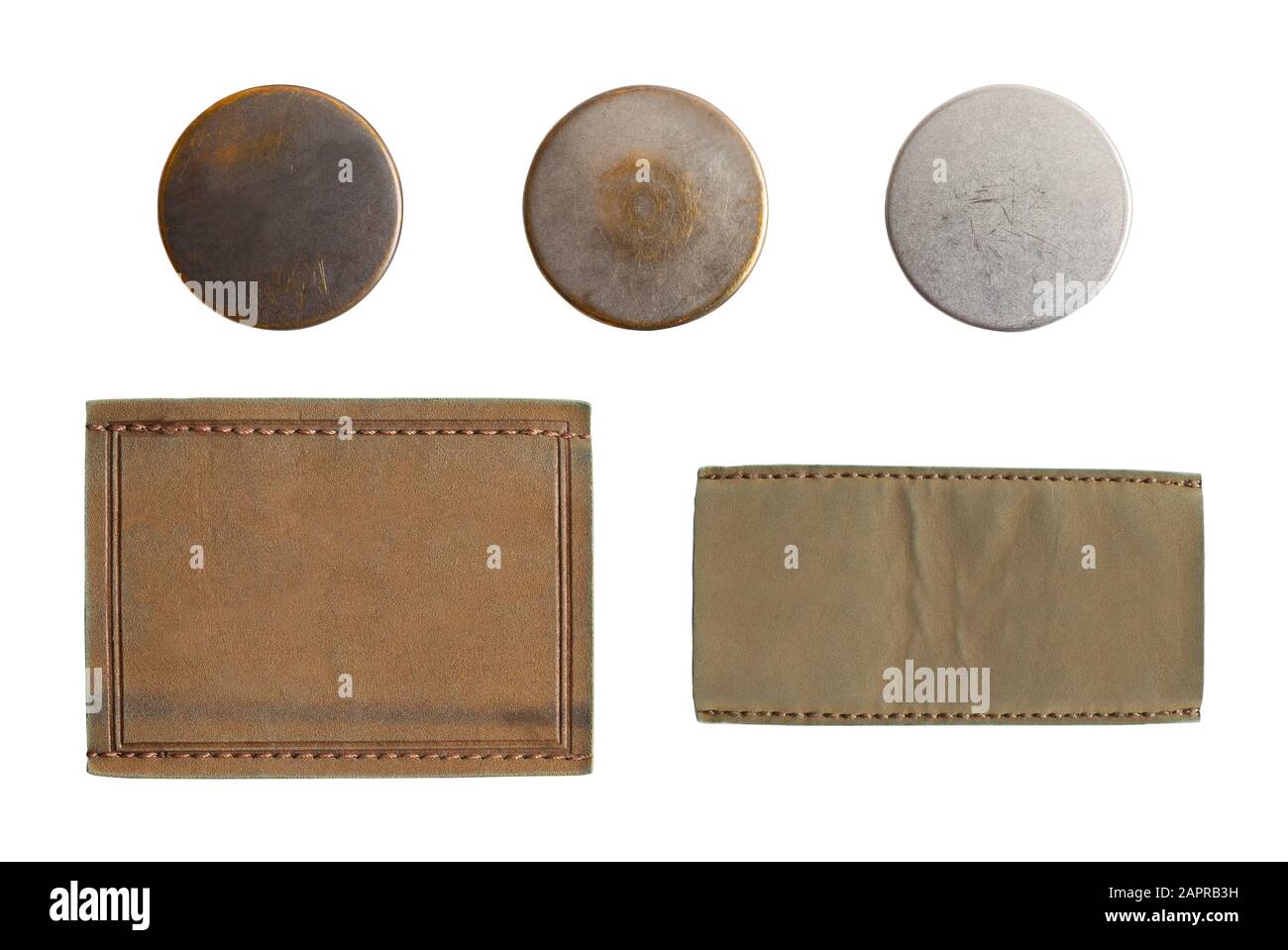 Blue Jean Tags and Buttons Isolated on White Background Stock Photo - Alamy