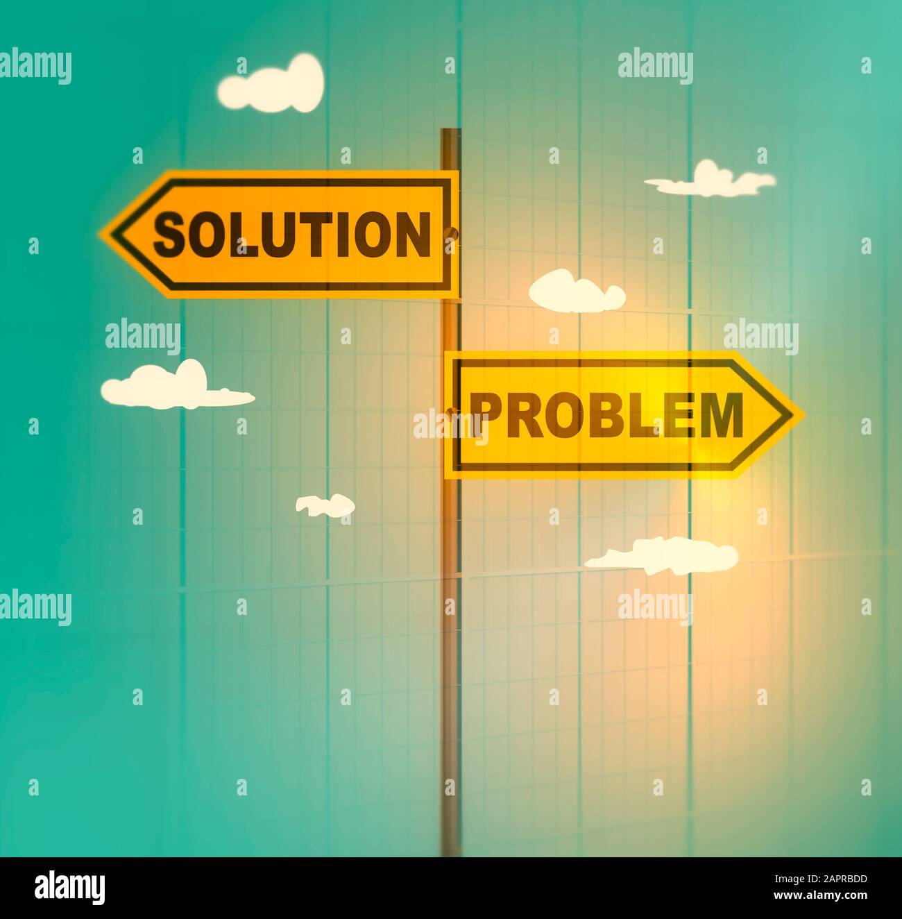 Road signs with Solution and Problem text pointing in opposite ...