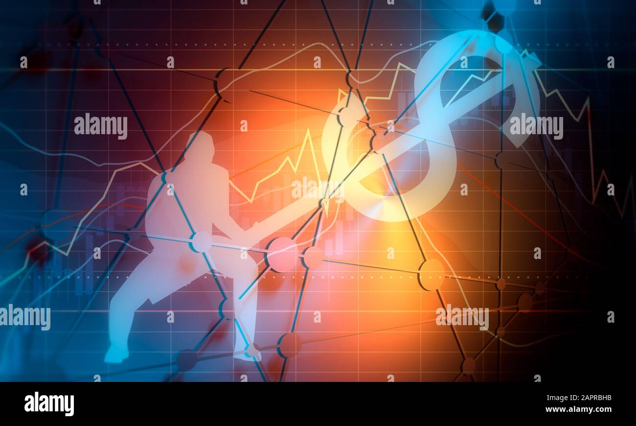 Silhouette of businessman. Man holding symbol of dollar currency ...