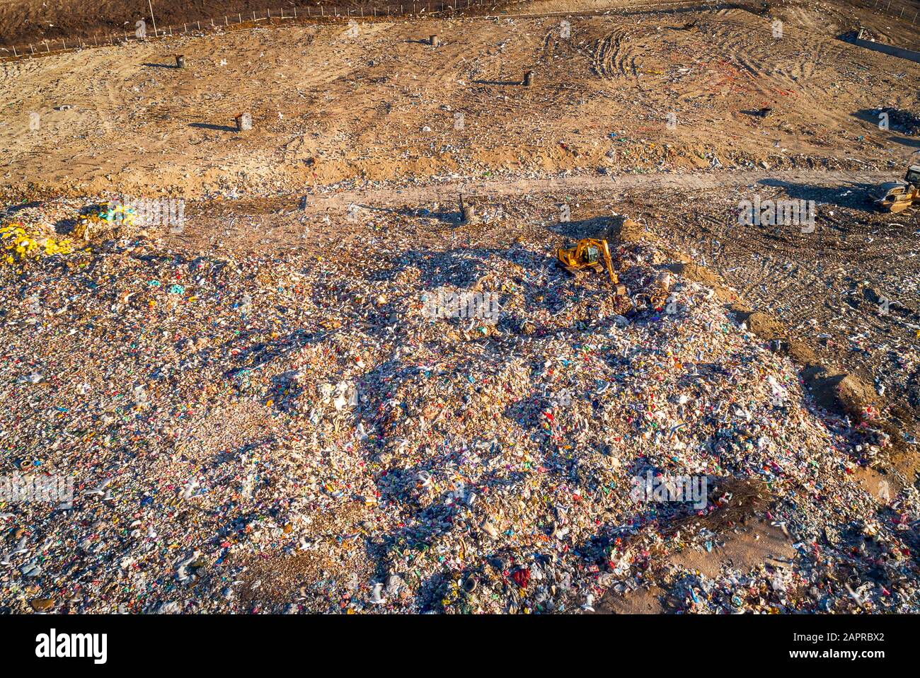 Top down aerial image of a Municipal Solid waste Landfill during ...