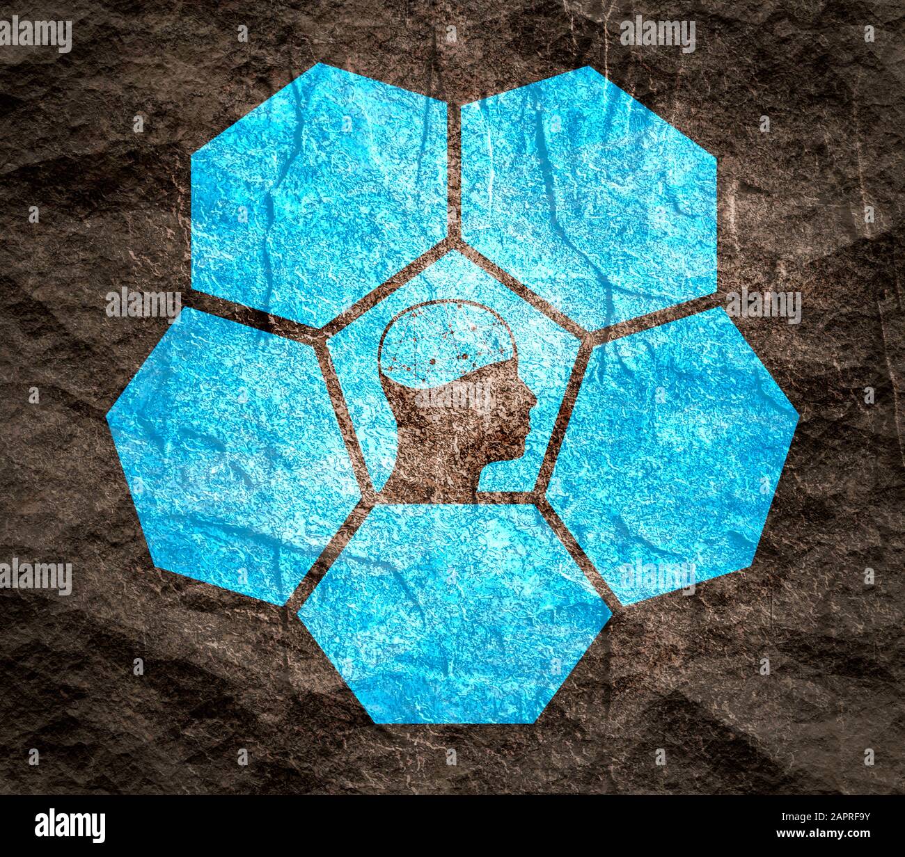 Hexagon geometric shape and human head. Minimal abstract emblem ...