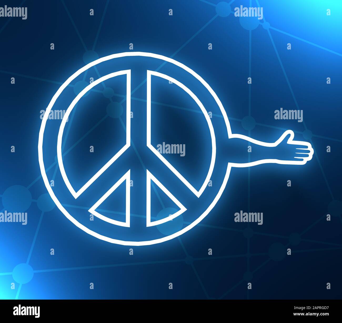 Symbol of Peace with human arm that ready to handshake. 3D rendering ...