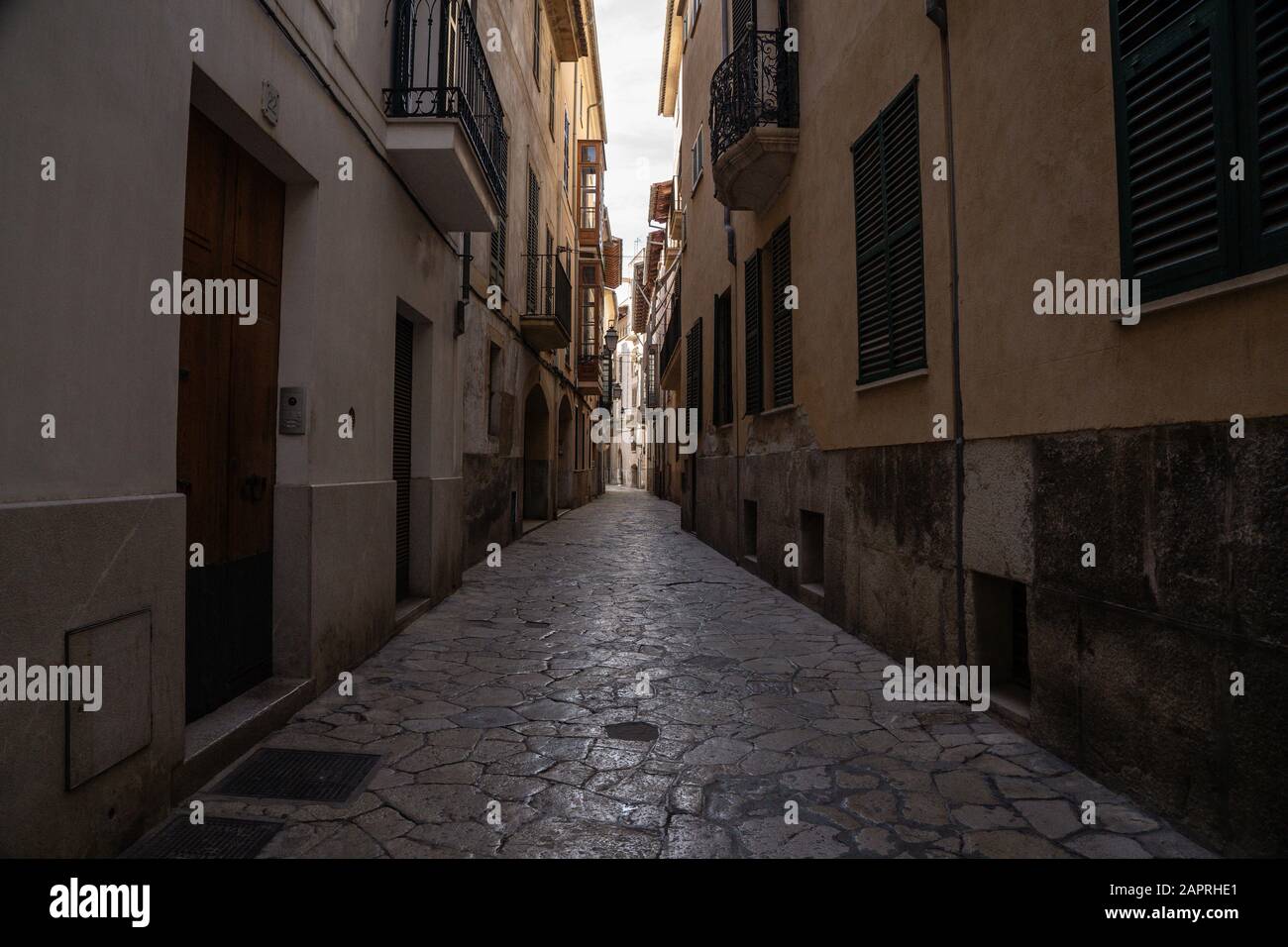 in the streets of palma de Mallorca Spain with great sky in the ...
