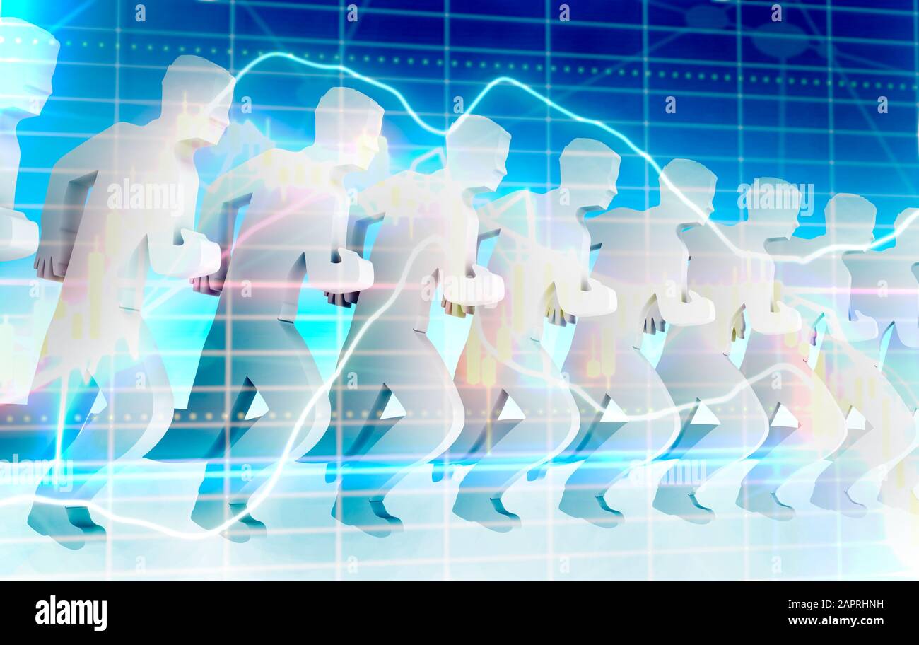 People crowd. Businessmen running in line. Teamwork concept. 3D ...