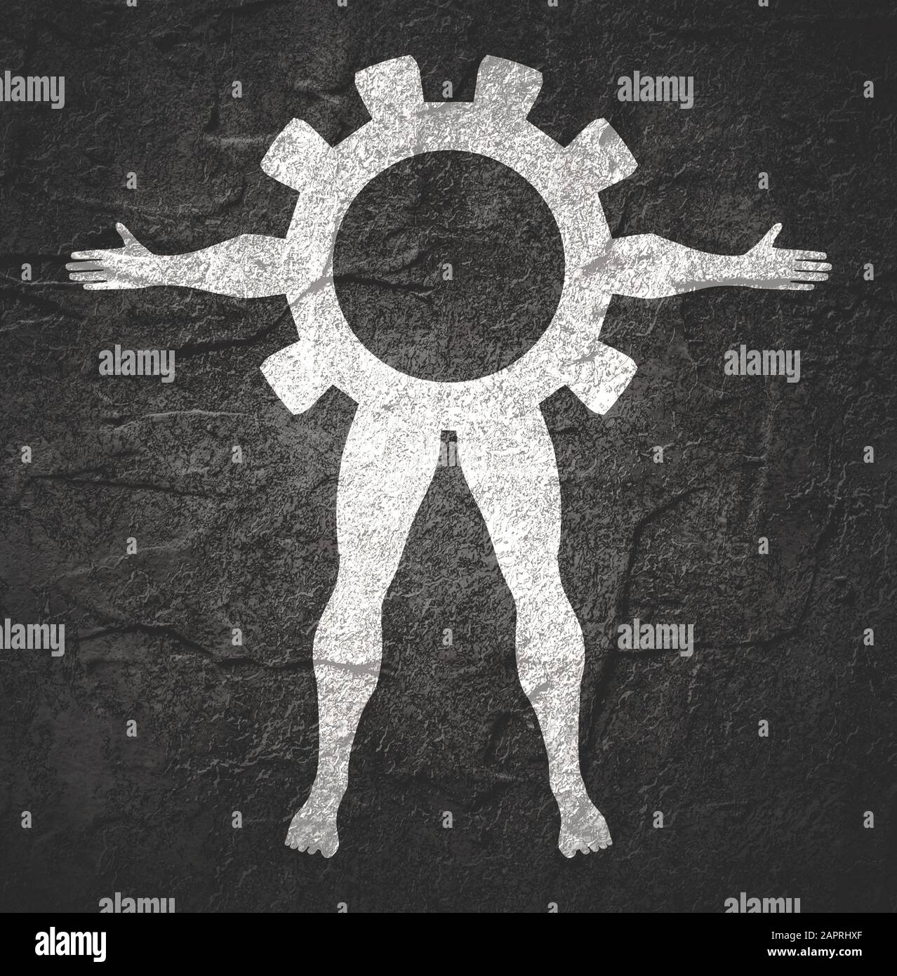 Abstract technology assistant emblem. Human arms, legs and cog wheel ...