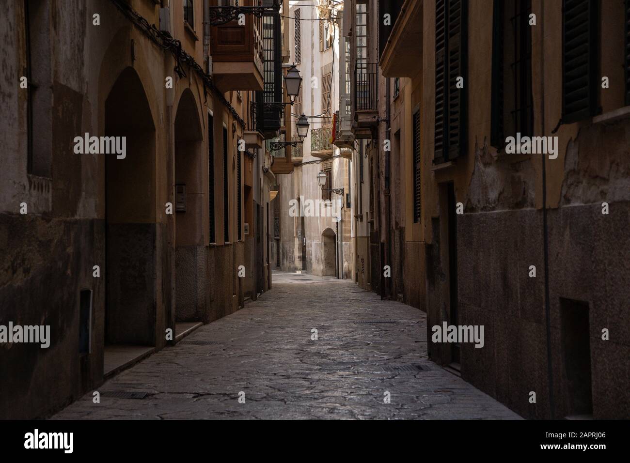 in the streets of palma de Mallorca Spain with great sky in the ...