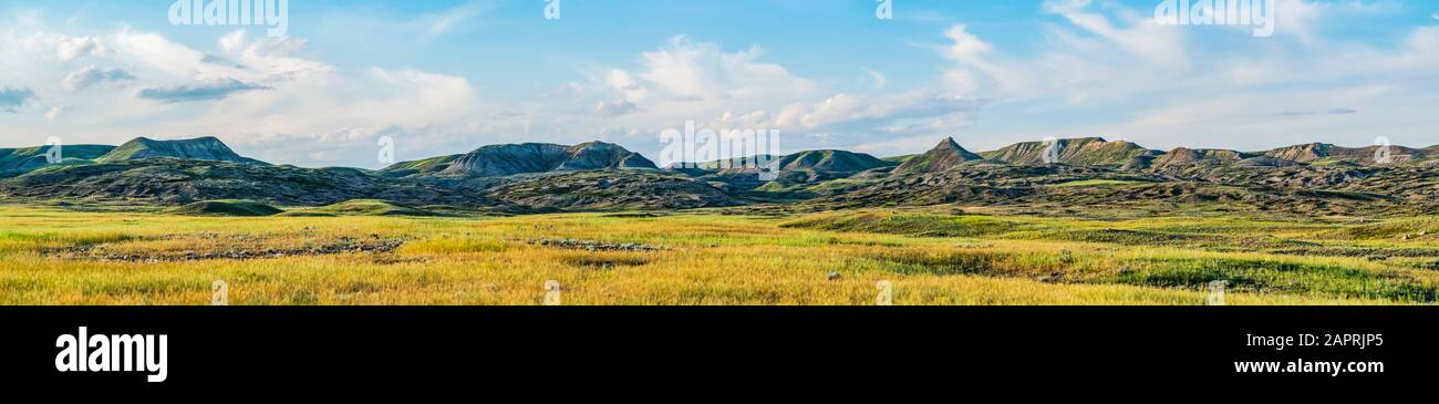 Panorama of vast landscape in Grasslands National Park; Val Marie ...