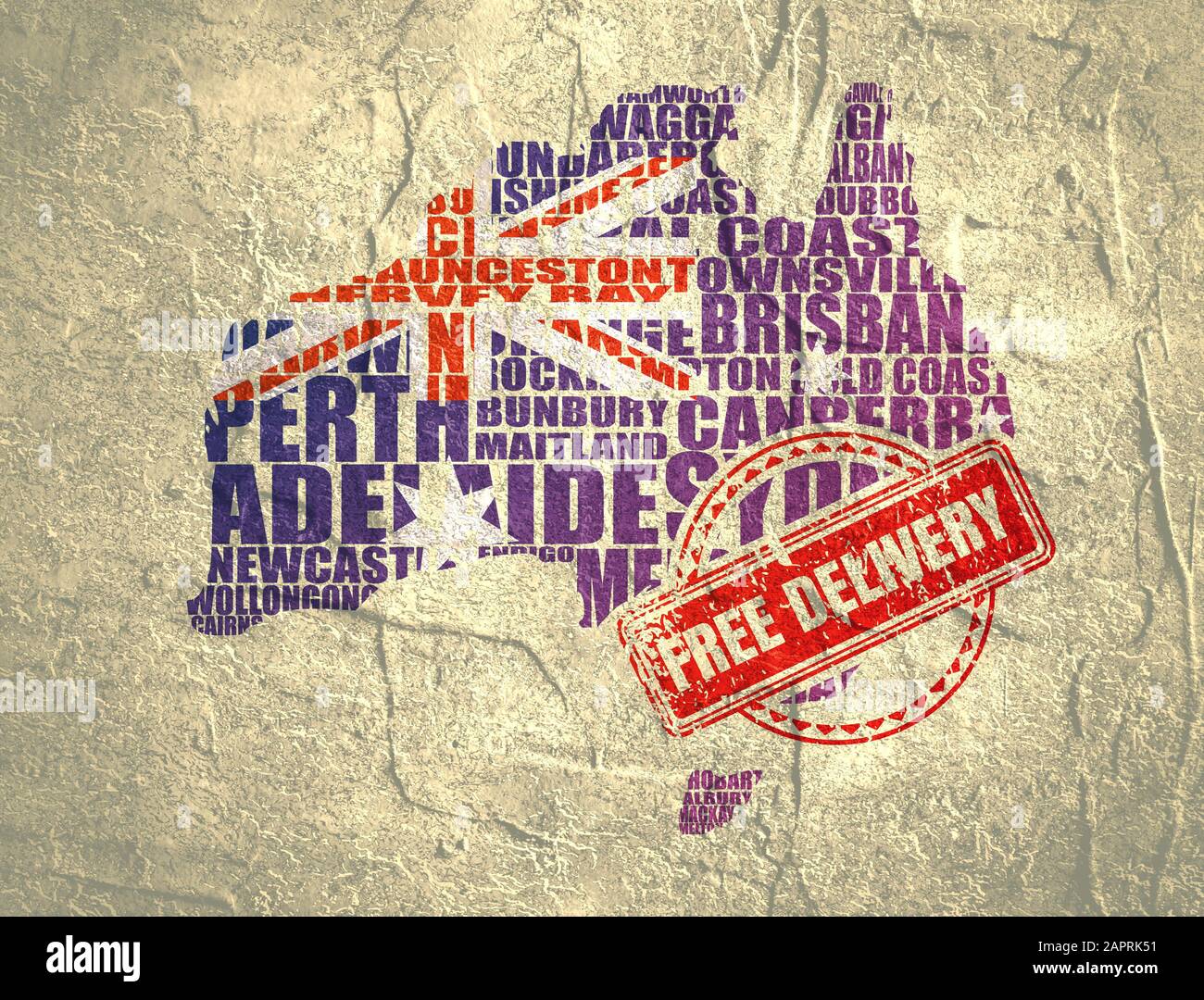 Map of Australia made from cities list. Textured by national flag. Free ...