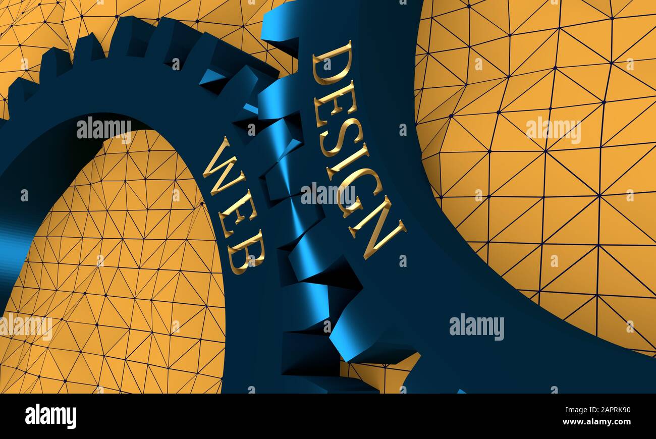 Web and Design text on the mechanism of gears. Communication concept in ...