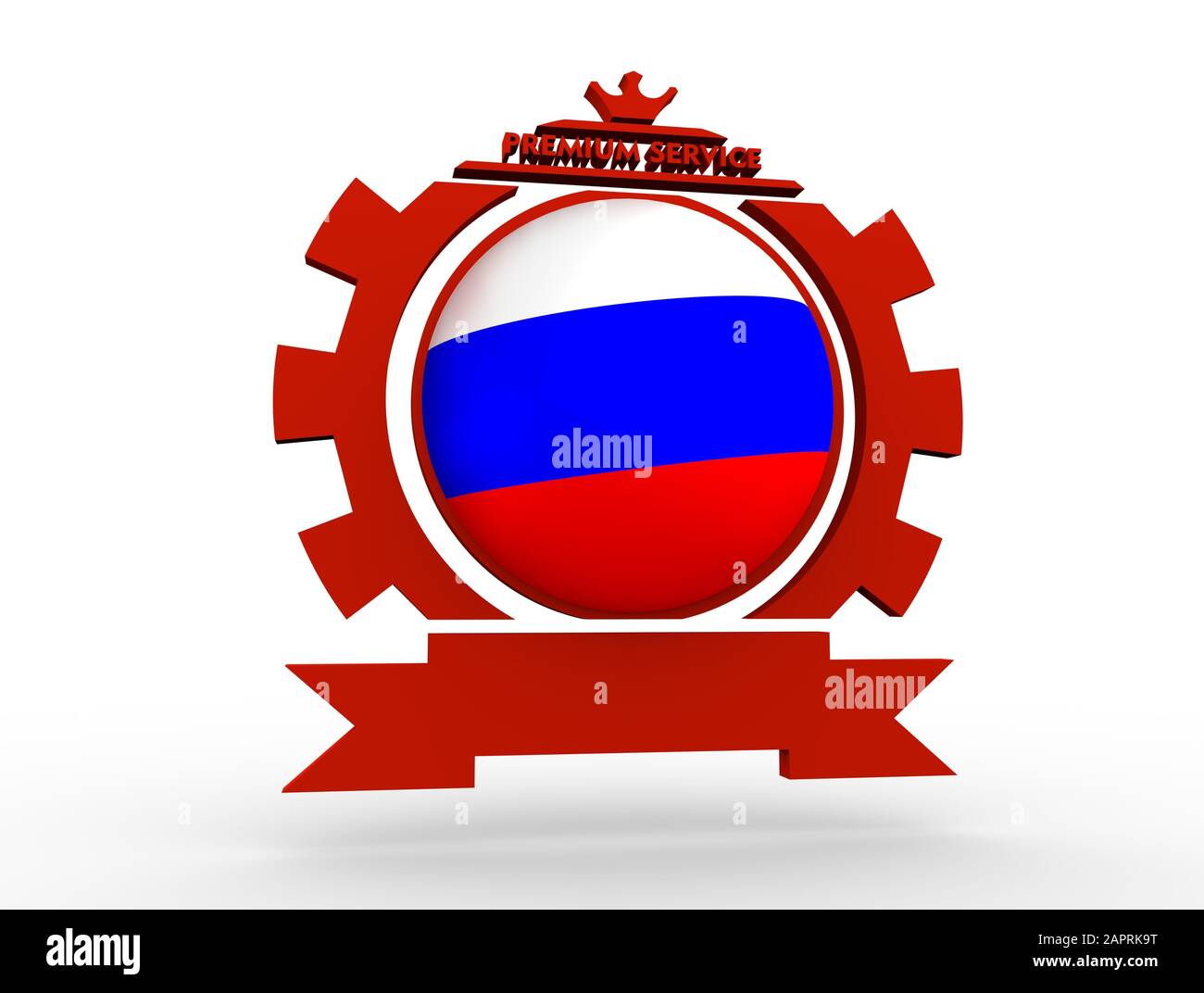Sphere textured by flag of the Russia in gear shape emblem. Crumpled ...