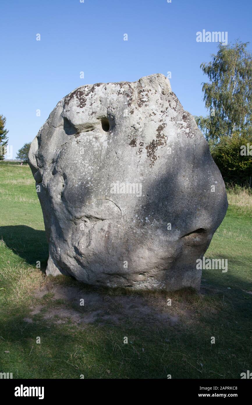 A stone at the Neolithic Henge Monument at Avebury, Wiltshire, UK Stock ...