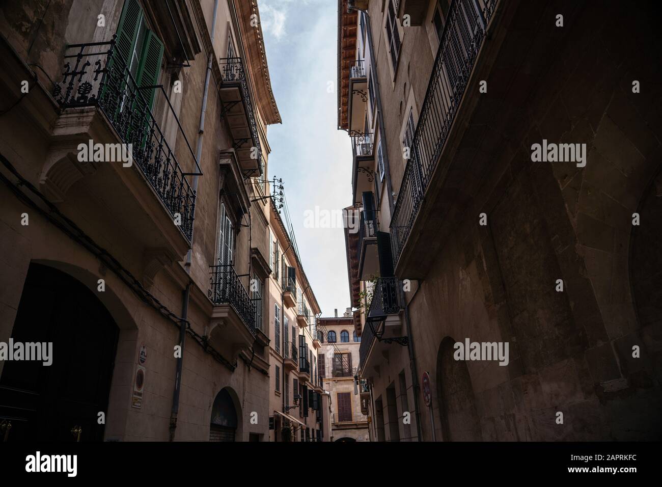 in the streets of palma de Mallorca Spain with great sky in the ...
