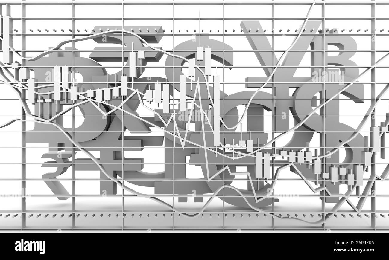 Currency symbols collage relative to trading. 3D rendering Stock Photo ...