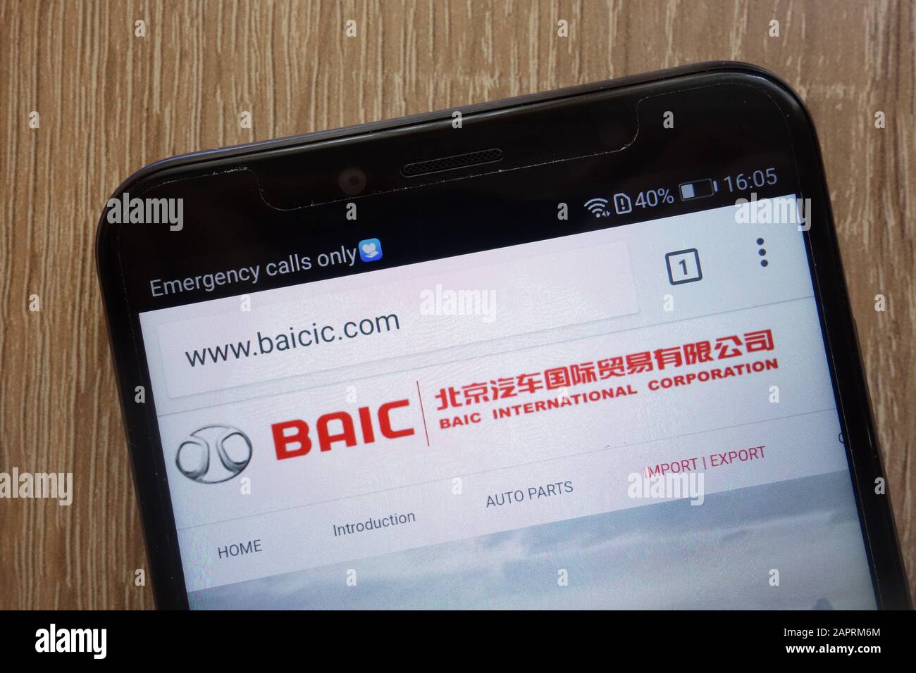 BAIC International Corporation website displayed on a modern smartphone ...