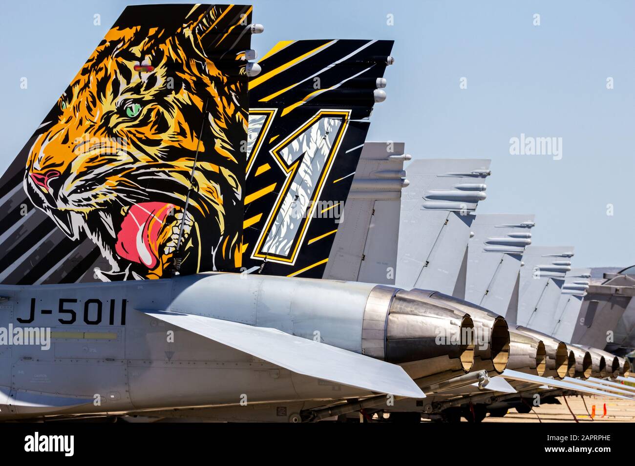 ZARAGOZA, SPAIN - MAY 20,2016: Special painted fighter jet tail on a F ...