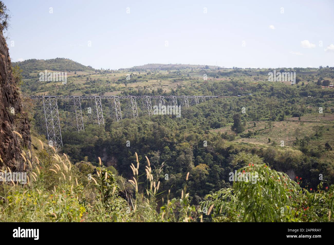 Iconic Gokteik viaduct (train bridge) under sunny sky, Myanmar Stock ...