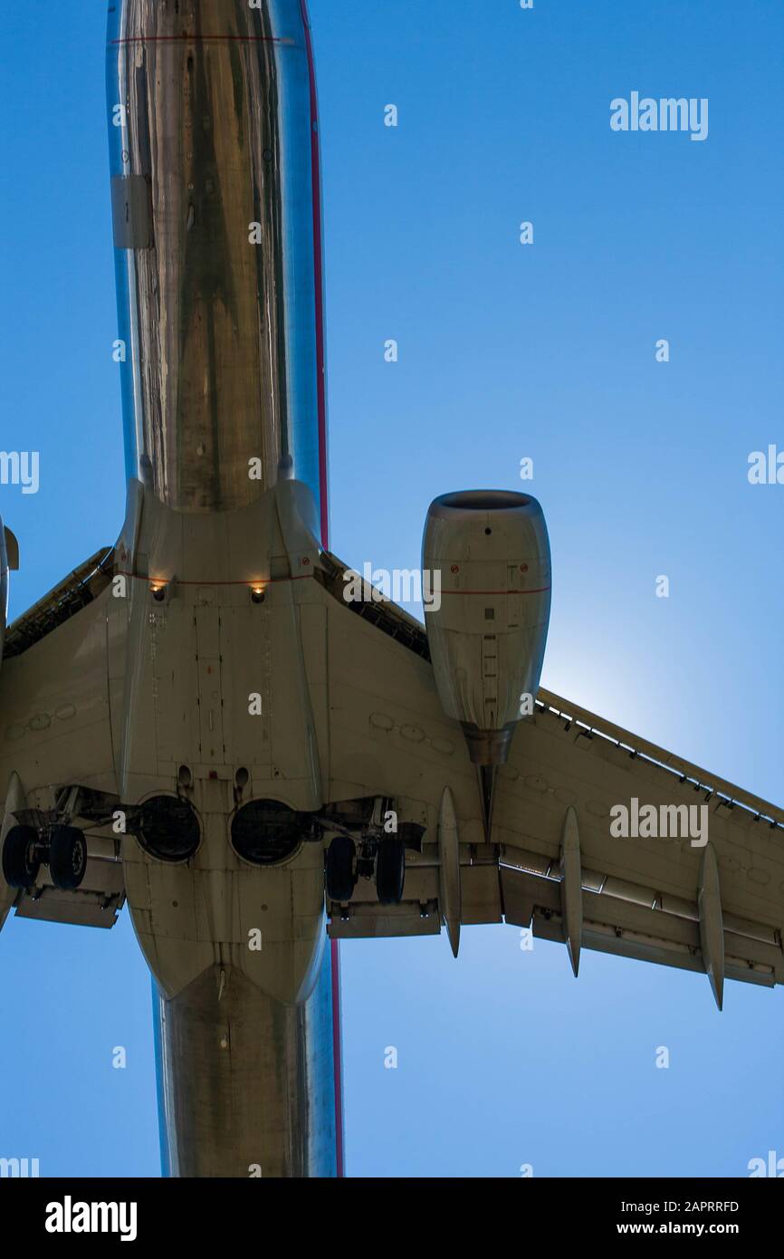 Worm's eye view of a plane with a clear sky in the background Stock ...