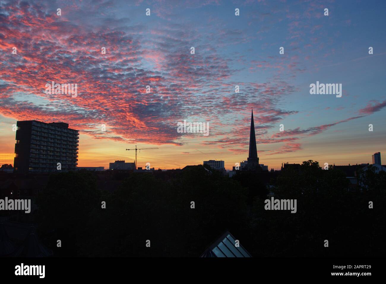 Silhouette of the Southampton city during a beautiful sunrise in the UK ...