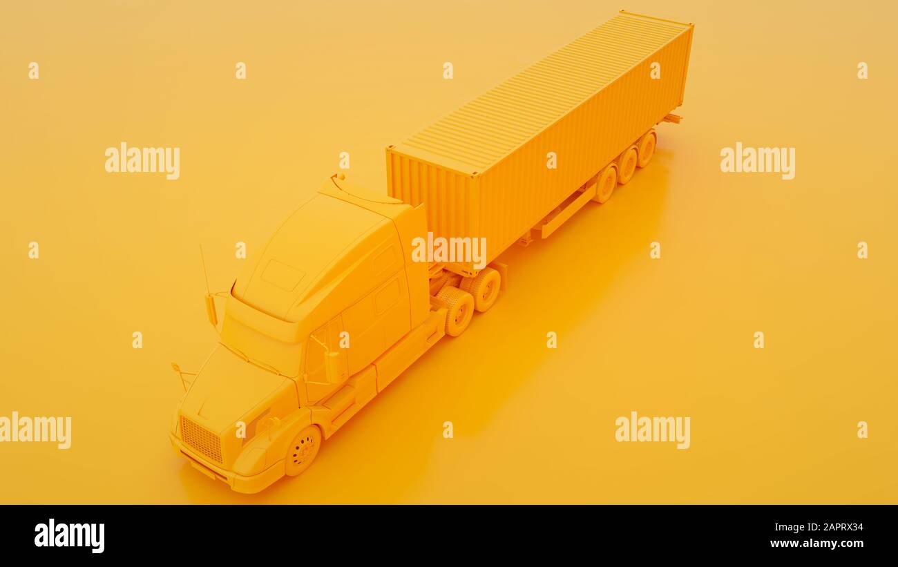 Yellow semi-trailer truck. Minimal idea concept. 3d illustration Stock ...