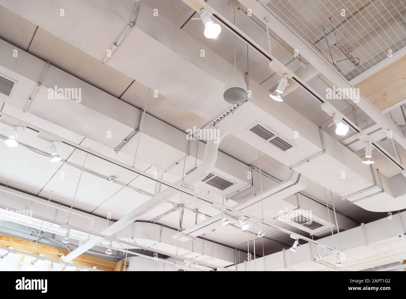 Ventilation ducts system painted in white composition of fire ...