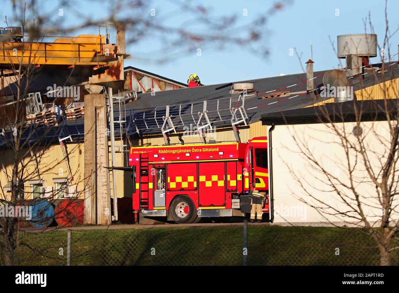 Linkoping, Sweden 20200122 Fire in a wall on an industrial building ...