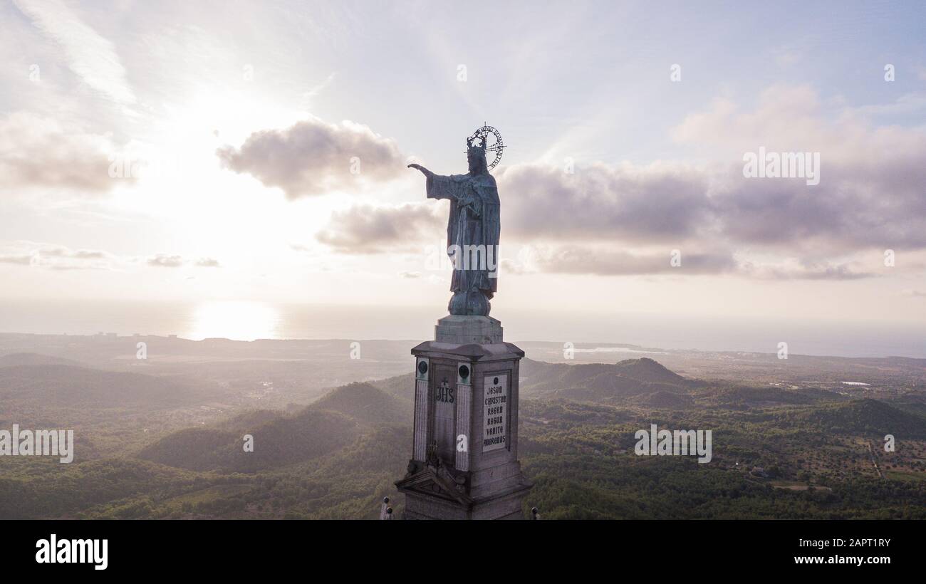 statue of Christ standing on a pedestal, The Balearic islands, Spain ...