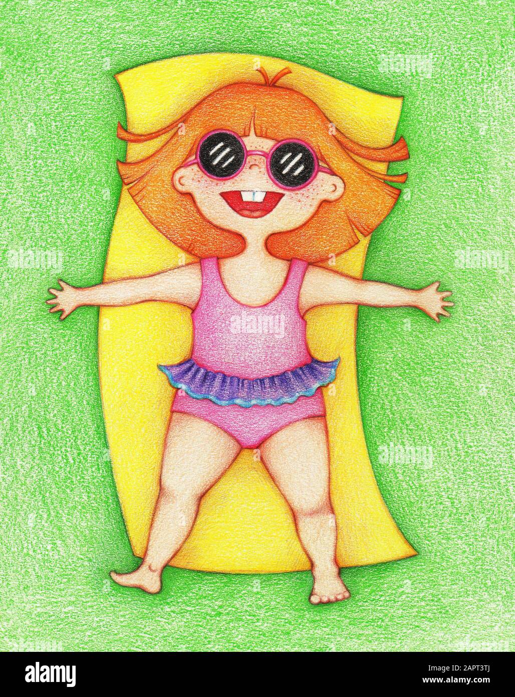 hand drawn picture of girl sunbathing on the grass Stock Photo - Alamy