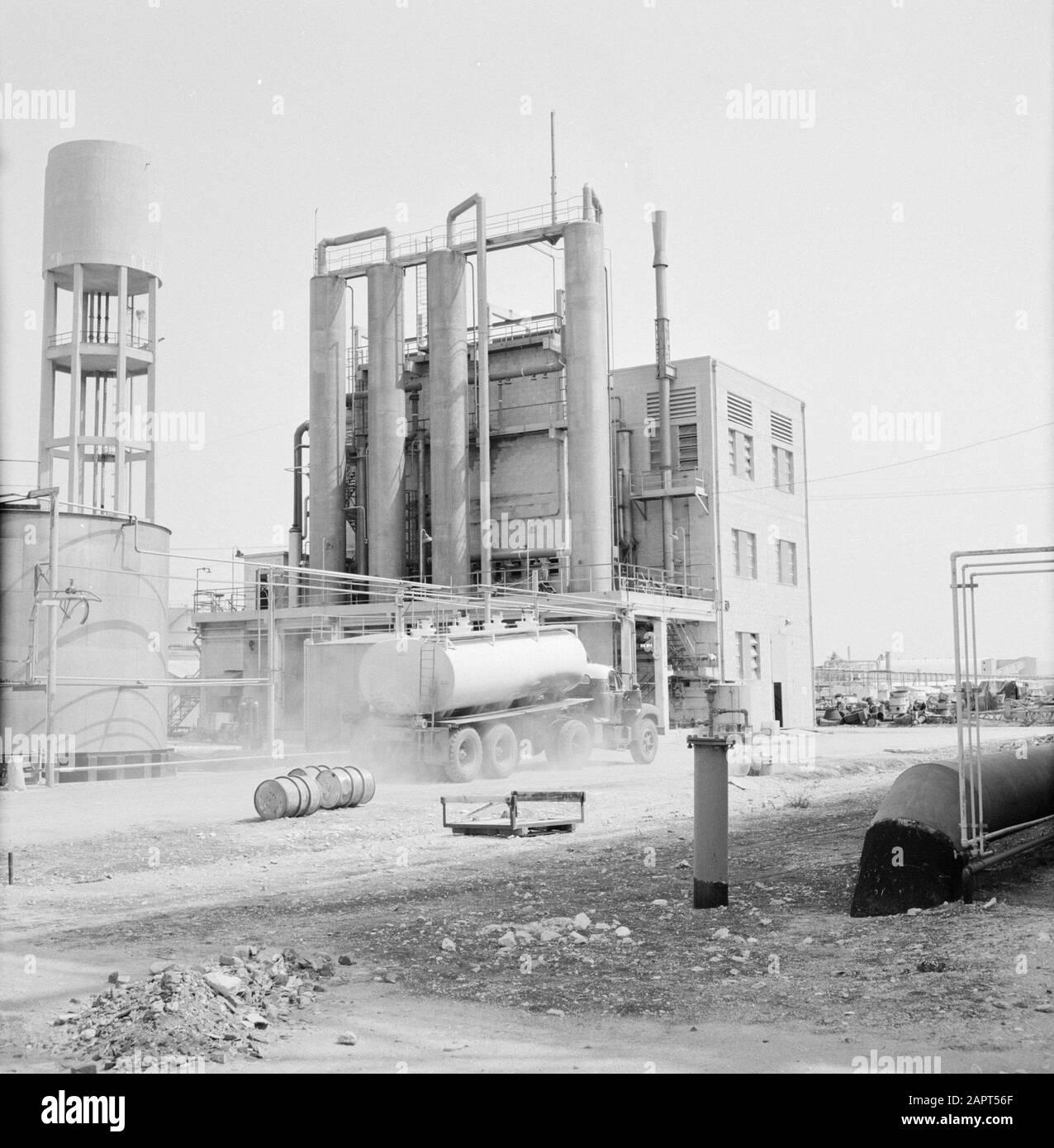 Plant for fertilizer at Haifa with tanker truck at the factory site ...