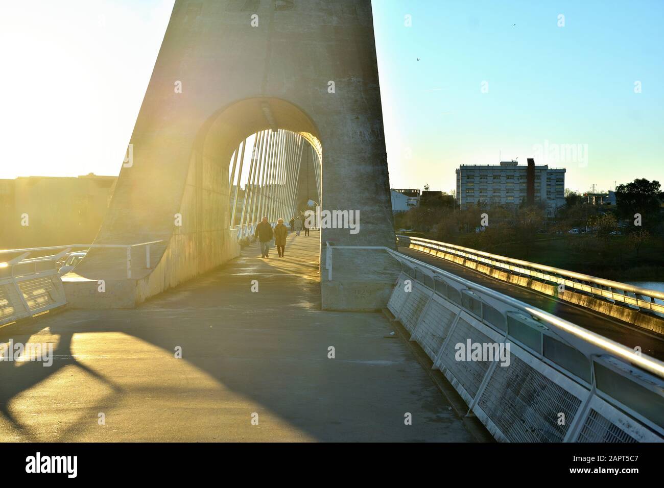 Lusitania bridge in Merida, Spain, On the Guadiana river. It was built ...