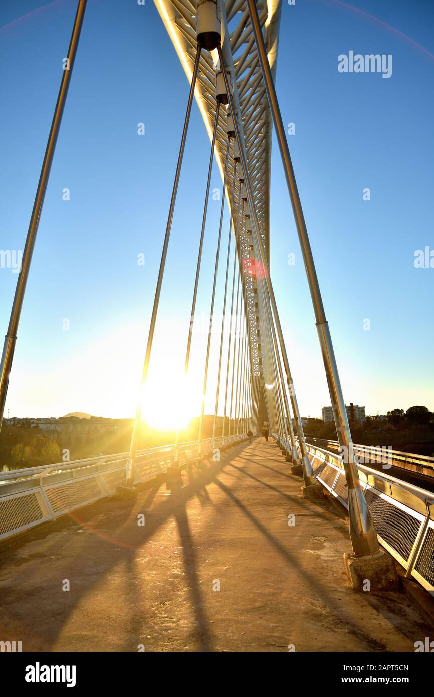 Lusitania bridge in Merida, Spain, On the Guadiana river. It was built ...