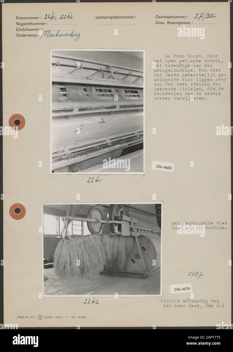 Flax processing Photo 1: Flax processing; through the folded lid the ...